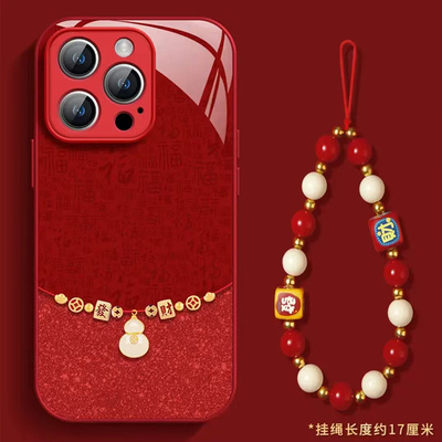 新年过年發财福字玻璃壳适用苹果16pro手机壳iphone15max小米14华为mate70p60reno13荣耀200K80x100nova12s17