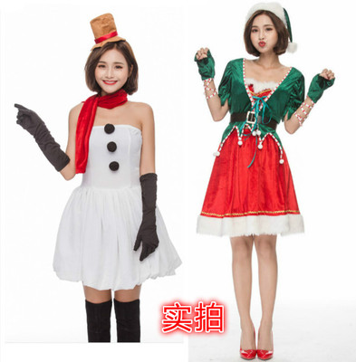 圣诞节cos服装 绿色小精灵圣诞服表演演出服绿精灵装 白色雪人装