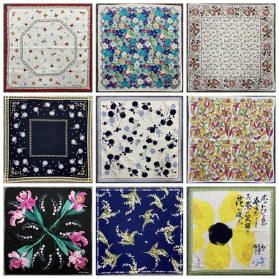 日系vintage古着纯棉男女士轻奢印花吸汗小方巾口袋巾手帕-202