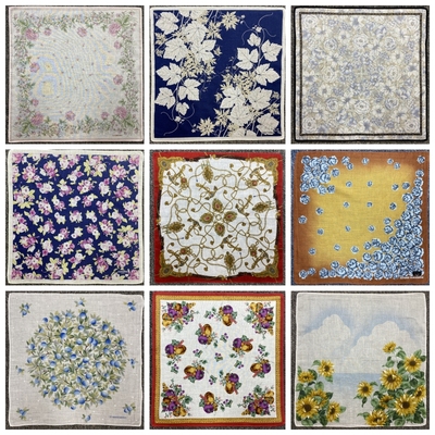 日系vintage古着纯棉男女士轻奢印花吸汗小方巾口袋巾手帕-161