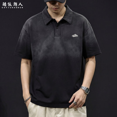 美式渐变重磅纯棉翻领POLO衫短袖T恤男2026夏季新款休闲加大大码