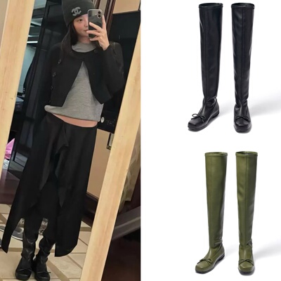 现货 openyy 25秋冬新款 jennie同款蝴蝶结弹力修身显瘦长靴袜靴