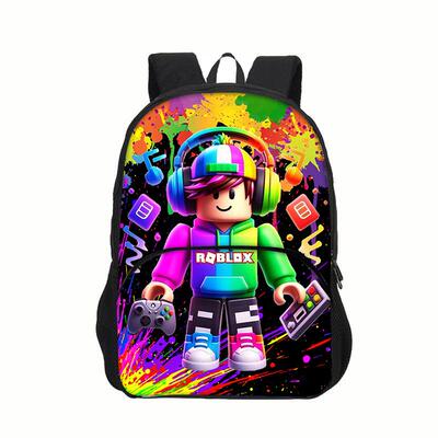 跨境罗布乐思印花贴袋书包roblox中小学生前袋双肩包16寸卡通背包