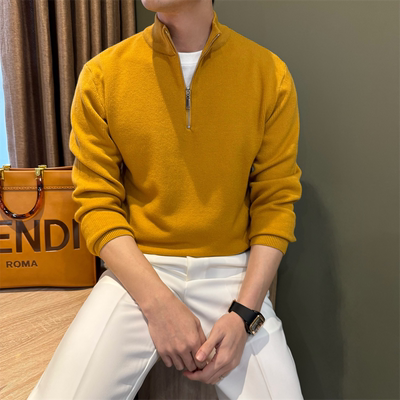 NR先生套头半高领纯色男针织衫