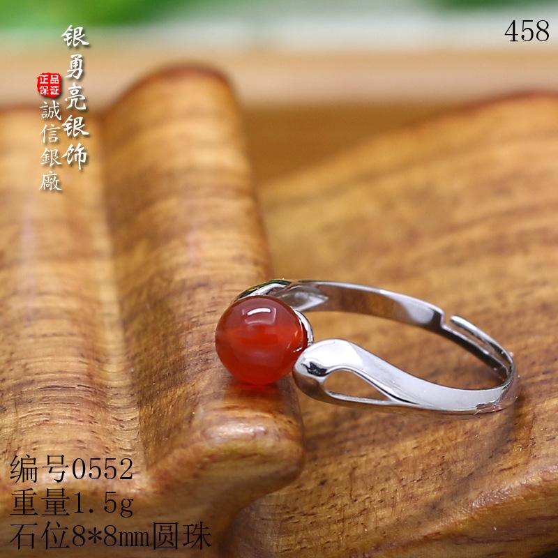 新品S925银戒指托镶嵌琥珀蜜蜡宝石戒面镀白金开口戒托8*8圆珠托_虎窝淘