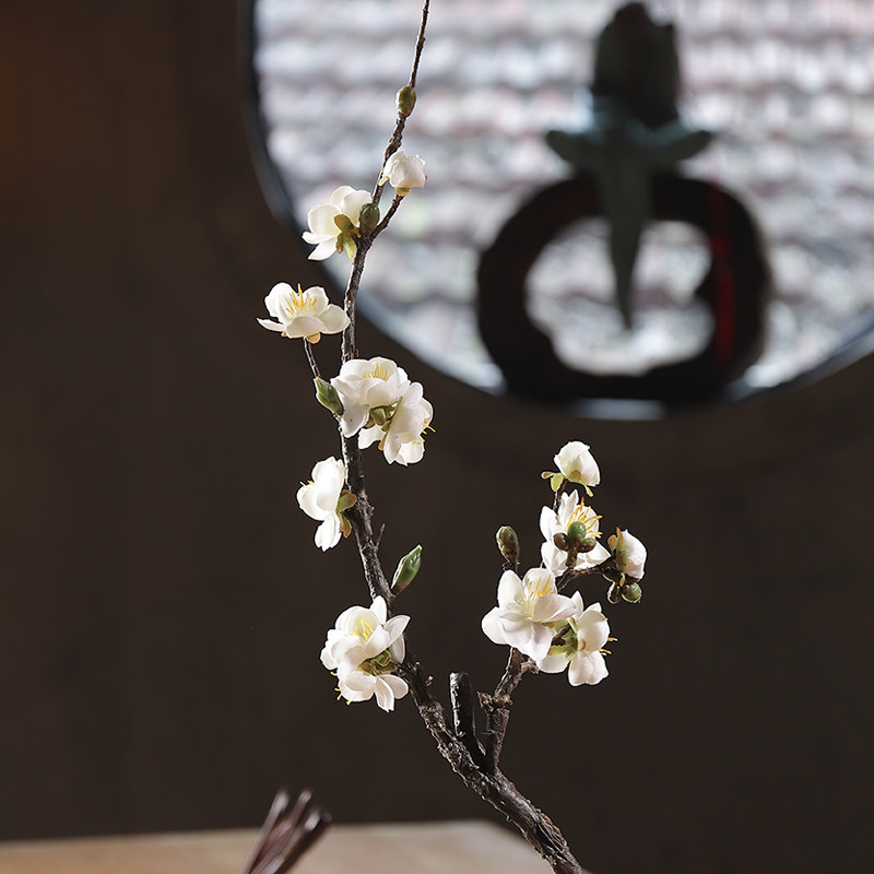中式古典仿真腊梅花客厅花艺套装摆件室内装饰插干花假绢花梅花枝