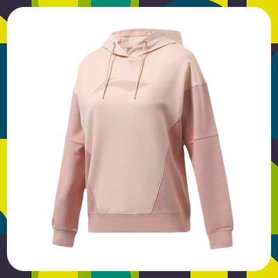 李宁秋装新品训练系列女装时尚休闲宽松套头连帽卫衣AWDR452