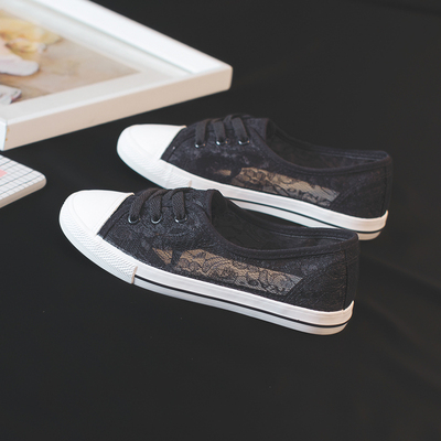 懒人系带zipper软妹蕾丝小白鞋