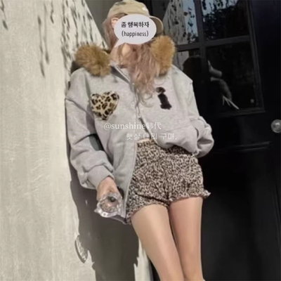 正品情侣豹纹拉链开衫宽松外套