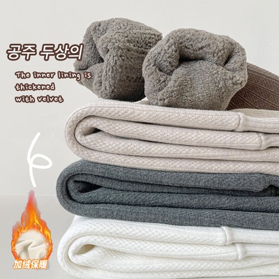 儿童打底裤加绒加厚秋冬款女童连裤袜白色外穿一体绒连脚裤袜冬季