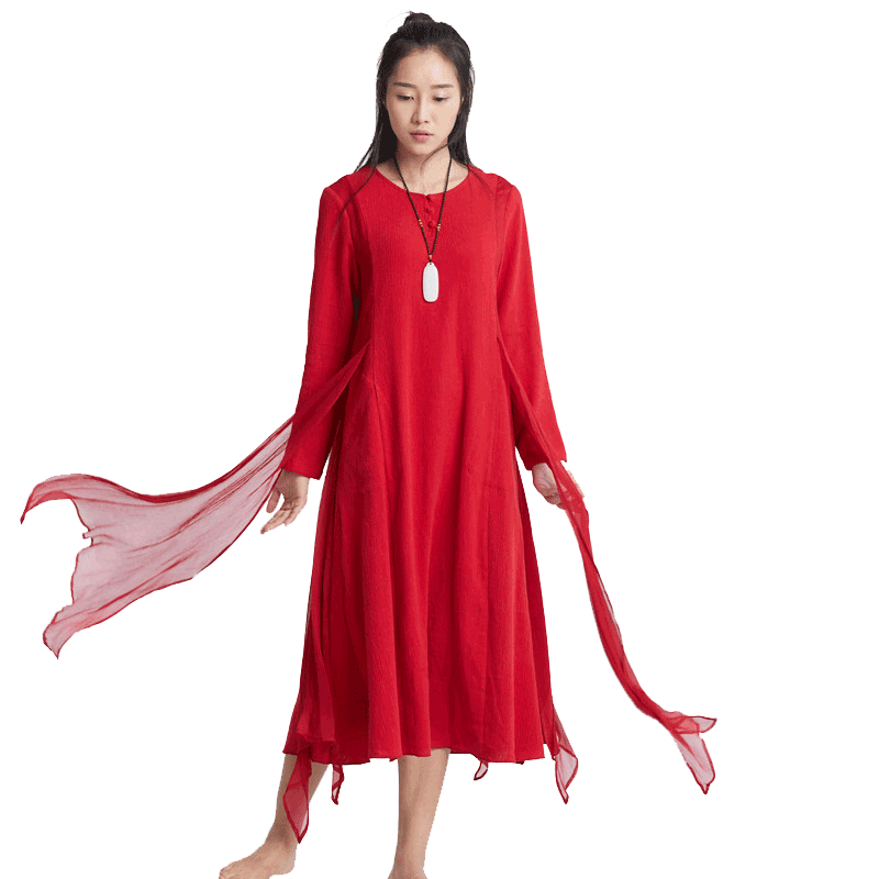 秋季真丝拼接原创慈缘仙女裙