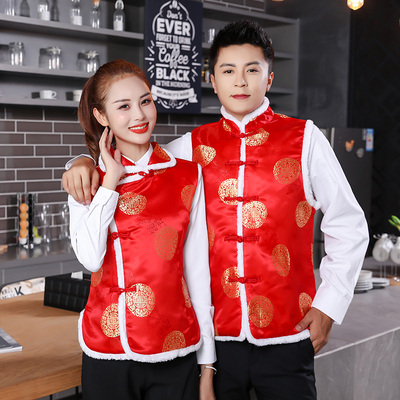 唐装棉马甲活动促销红色工装