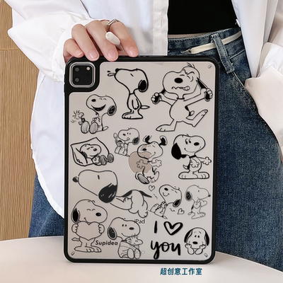 超创意适用9代无盖ipad11保护壳10代10.9史努比10.2寸亚克力air45mini76硬后壳13寸pro11/12.9磁吸2018款9.7