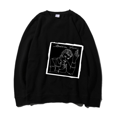 david bowie glam rock大卫鲍威摇滚手绘黑色贴布印花加绒加厚卫