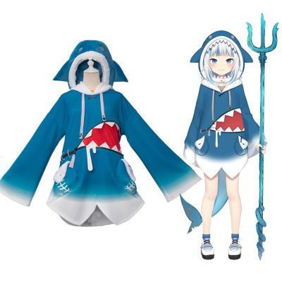 鲨鱼少女蓝色斗篷Hololive Vtuber噶呜·古拉cos服鲨鱼造型外套