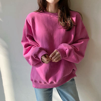 韩系甜美糖果色抓绒宽松卫衣女