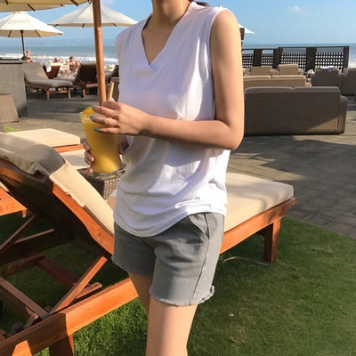 韩国女装v领套头T恤上衣打底显瘦