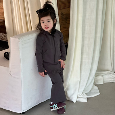 2026春季新款童装 韩版童装 女童瑜伽服套装 开衫+P帘喇叭裤 套装