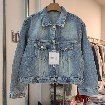 8912春季女翻领长袖牛仔外套纯色简约外穿烫钻水洗短上衣宽松