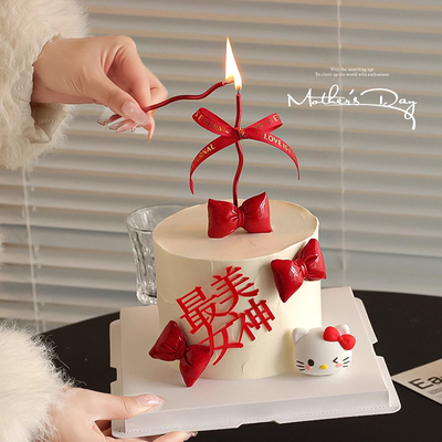 38女神节kt猫蛋糕装饰蝴蝶结摆件