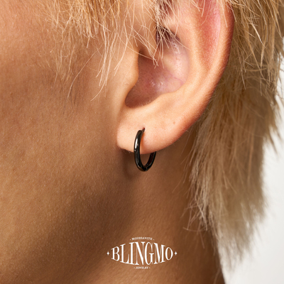 BLINGMO S925纯银黑色素圈男士耳圈耳环简约潮流耳饰个性男女款