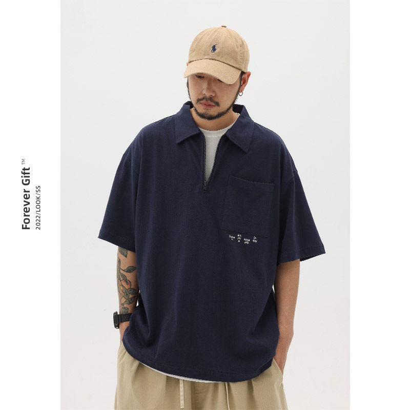 SHOGA夏季日潮刺绣口袋翻领polo衫男短袖cityboy宽松休闲半袖上衣_虎窝淘