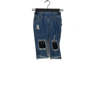 松紧腰破洞时尚牛仔裤子女童