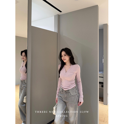 三喜threec “紧身但很舒适”上身才知好版型 拉链v领针织衫上衣