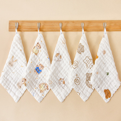 口水巾纯棉纱布宝宝毛巾新生儿高密泡泡纱洗脸童巾方巾厂家