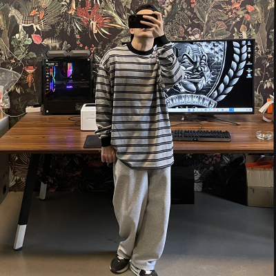 320克重磅粗纹理加厚条纹长袖