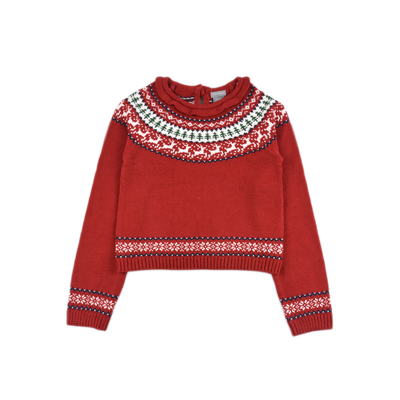 D1602 圣诞款女童花边针织衫毛衣百搭时尚圆领长袖套头中小童上衣