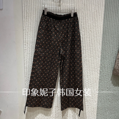 夏季印花松紧腰显瘦阔腿裤女