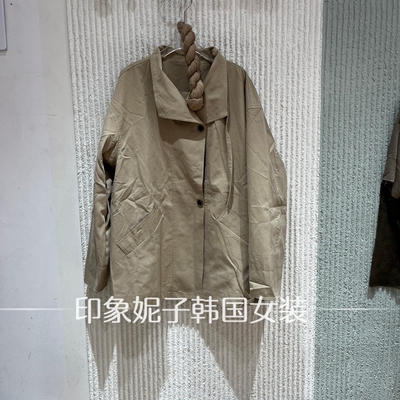 欧洲站2026秋季新款立领棉质短外套女卡其色宽松休闲夹克90111