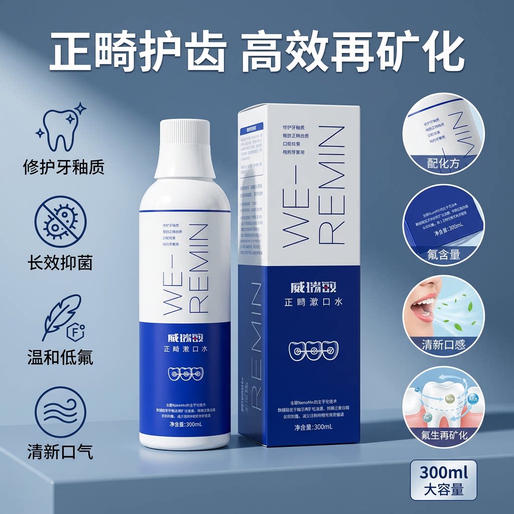 威瑞敏再矿化漱口水矫正修护牙釉质脱矿白斑清新口气正畸漱口液