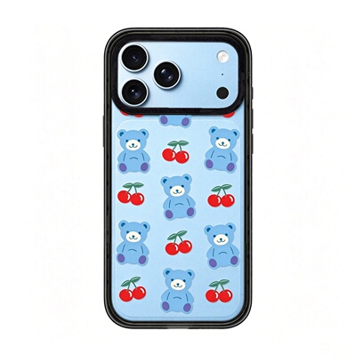 【韩国代购】新款浅蓝蓝熊樱桃满印适用iphone18/17promx手机壳苹果16/15pro防摔外壳苹果14/13磁吸Magsafe12