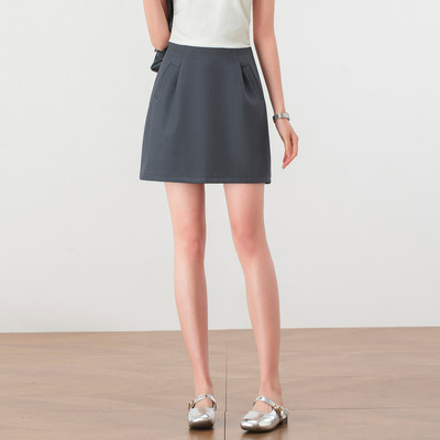 高腰A字西装半身裙简约通勤短裙女春夏2026年新款褶皱显瘦花苞裙
