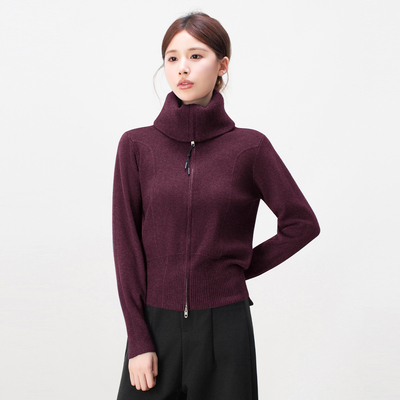 老钱风高领拉链针织开衫女秋冬2025新款极简风大翻领毛衣外套上衣