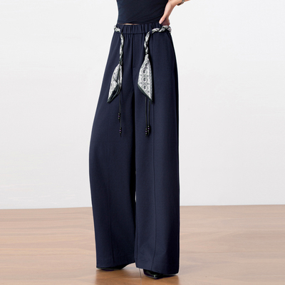 洋气丝巾腰带阔腿裤女2025秋季新款高腰宽松显瘦垂感直筒休闲长裤