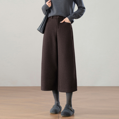 小个子极简风羊毛呢阔腿裤女冬季2025新款宽松显瘦通勤休闲八分裤