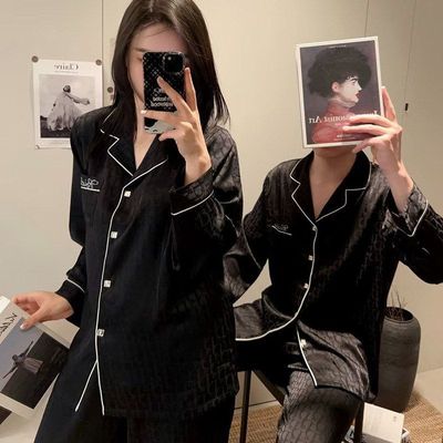 新款冰丝睡衣情侣烫钻来去缝提花