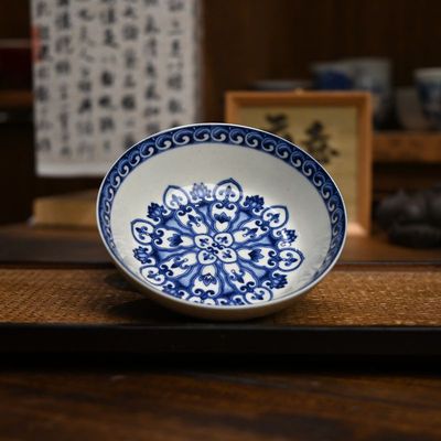 陶瓷青花宝相普洱杯大容量功夫茶