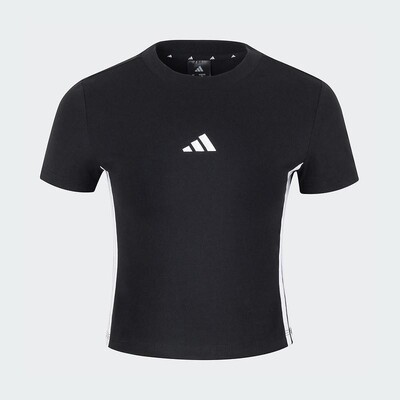 adidas阿迪达斯短袖女子2025春季运动休闲透气短款紧身T恤JY8570