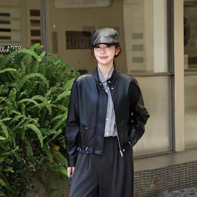 酷飒复古黑色立领抽绳设计皮衣女2026秋季新款炸街气质感pu短外套