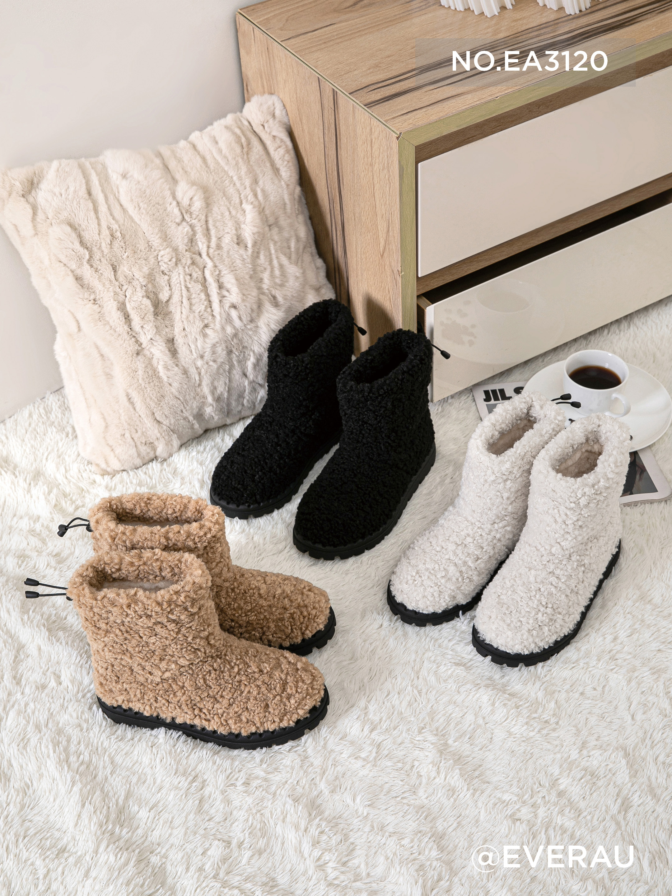 亲子款EVERAU雪地靴女秋冬季2023新款时尚羊毛保暖厚底短靴EA3120_虎窝淘