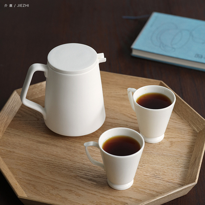 介直 Share些耳壶 咖啡分享壶带盖子茶壶1-3人份哑光白壶陶瓷器皿