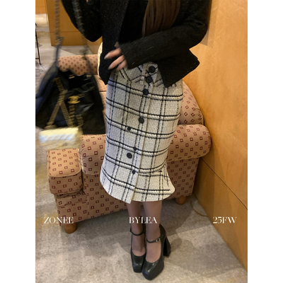 ZONEE/LEA宋亦雯格子鱼尾半身裙