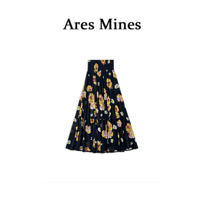 【盛朗熙Ares Mines】繁花入夜 定制印花设计高腰A字大摆半身长裙