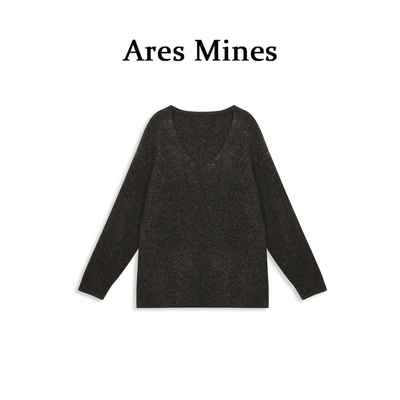 【盛朗熙Ares Mines】晚香玉 慵懒风简约V领宽松针织套头毛衣女