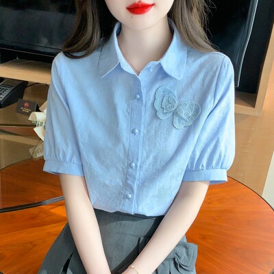 纯棉衬衫女短袖设计感小众