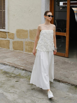 MarcMoore春夏新款法式刺绣花朵仙女风假两件吊带长裙